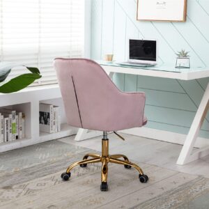 scxatvd Office Chair, Home Office Desk Chairs with Wheels, 360°Swivel/Bedroom/Vanity/Task/Velvet/Tufted Chair for Living Room with Armrest, Upholstered Height Adjustable (Light Pink)