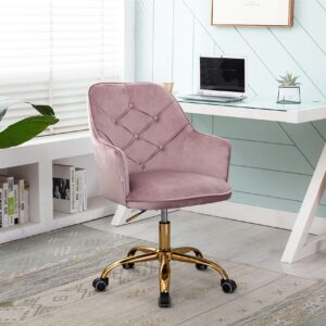 scxatvd Office Chair, Home Office Desk Chairs with Wheels, 360°Swivel/Bedroom/Vanity/Task/Velvet/Tufted Chair for Living Room with Armrest, Upholstered Height Adjustable (Light Pink)