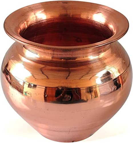 Copper Kalash Lota Pot, Puja Wedding Purpose Temple, Home and Perfect for gift.Capacity 500 ML,100% Pure Copper Vessel Lota Kalash, (Size in inches 4 x 4.2 x 4)1 Pc