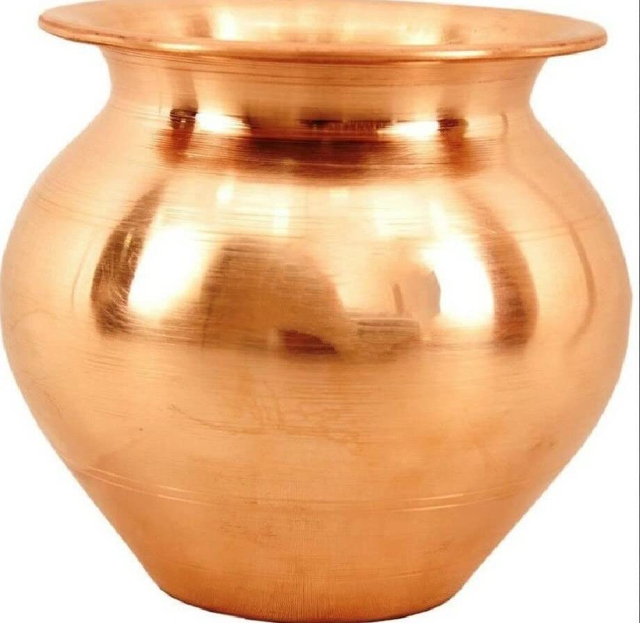 Copper Kalash Lota Pot, Puja Wedding Purpose Temple, Home and Perfect for gift.Capacity 500 ML,100% Pure Copper Vessel Lota Kalash, (Size in inches 4 x 4.2 x 4)1 Pc