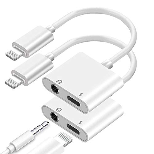 [Apple MFi Certified] iPhone Headphone Adapter, 2 Pack 2 in 1 Lightning to 3.5mm Aux Audio and Charge Jack Adapter Splitter Dongle for iPhone 14 13 12 11 Pro Max XS XR X 8 7 6 iPad, Support iOS 16