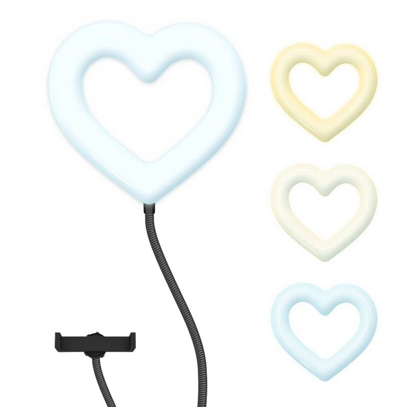 Dixie & Charli 6” Heart Shaped Color LED Ring Light Cell Phone Holder with Adjustable Gooseneck Phone Stand and Clip on Selfie Desk Clamp