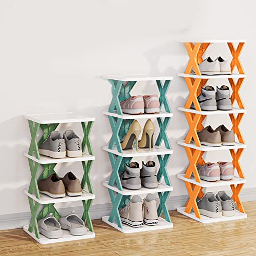 CUSNESTAL Stackable Shoe Rack for Closet, Shoe Organizer Storage for Entryway, Free Combination Shoe Cabinet for Home, 4-tie, Blue