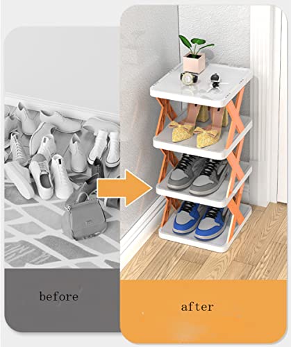 CUSNESTAL Stackable Shoe Rack for Closet, Shoe Organizer Storage for Entryway, Free Combination Shoe Cabinet for Home, 4-tie, Blue