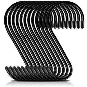 12 pack 6 inch s hooks,large s hooks vinyl coated heavy duty s hooks for hanging non slip s hanger closet hooks, steel metal black rubber s hooks for hanging plants,clothes,jeans,pot pan garden