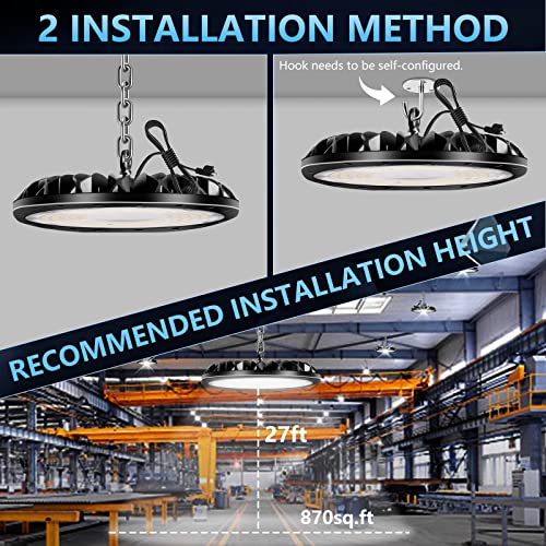 loyal 300W UFO LED High Bay Light, 6000K/3000K/4000K 30000LM Commercial LED Garage Light, IP65 Shop Light with 1.2M Cable US Plug, High Bay LED Shop Lights for Garage Warehouse Gym Factory