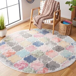 safavieh phoenix collection 6'7" round blue/red phx531d boho trellis non-shedding area rug