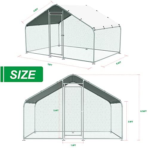 Unovivy Large Metal Chicken Coop, Walk-in Poultry Cage Chicken Run Pen Dog Kennel Duck House Rabbits Habitat Cage Spire Shaped Coops and Secure Lock for Outside, Backyard and Farm(10'Lx6.6'W x6.56'H)