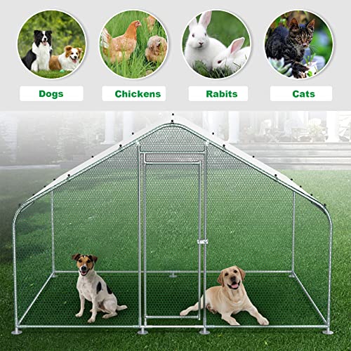 Unovivy Large Metal Chicken Coop, Walk-in Poultry Cage Chicken Run Pen Dog Kennel Duck House Rabbits Habitat Cage Spire Shaped Coops and Secure Lock for Outside, Backyard and Farm(10'Lx6.6'W x6.56'H)