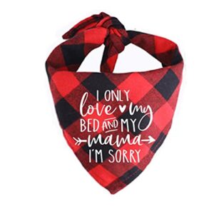 ming heng funny cute red plaid pet dog cat bandana scarf,i only love my bed and my mama, i'm sorry,puppy dog scarf pet birthday gift