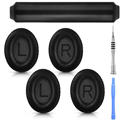 LEIFIDE 7 Pcs Replacement Earpads Cushions Headband Pad Set, Ear Pads Headband Cushion with Repair Parts Compatible with Bose/QC35/QC25, Black