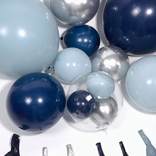 Futureferry Night Blue and Ice Blue Balloons Garland Kit 137Pcs Navy Blue Metallic Silver Balloon Arch for Birthday Baby shower Wedding Anniversary Graduation Party Backdrop DIY Decoration