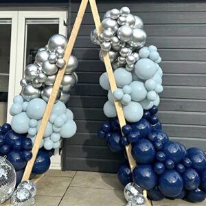 Futureferry Night Blue and Ice Blue Balloons Garland Kit 137Pcs Navy Blue Metallic Silver Balloon Arch for Birthday Baby shower Wedding Anniversary Graduation Party Backdrop DIY Decoration