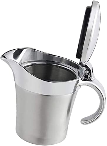 16Oz Stainless Steel Double Insulated Gravy Boat/Sauce Jug - with Hinged Lid