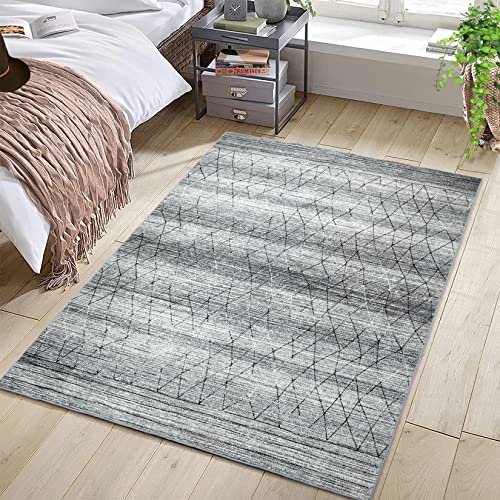 ROYHOME Area Rug 8' x 10' Machine Washable Abstract Moroccan Rug Contemporary Diamond Rug Indoor Floor Cover Geometric Carpet Rug Foldable Accent Rug for Living Room Bedroom Dining Room, Grey