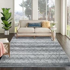 ROYHOME Area Rug 8' x 10' Machine Washable Abstract Moroccan Rug Contemporary Diamond Rug Indoor Floor Cover Geometric Carpet Rug Foldable Accent Rug for Living Room Bedroom Dining Room, Grey