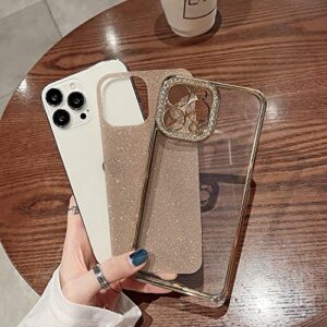 MINSCOSE Clear Glitter Case for iPhone 12 Pro Max Case,Luxury Cute Flexible Sparkly Rhinestone Case with Bling Crystal Shockproof Camera Lens Protector Design for Women Girls-Gold