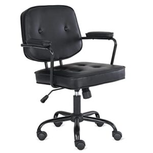 anjsindra computer chair home office desk chairs with armrests ergonomic mid back adjustable height pu leather swivel rolling task chair,black