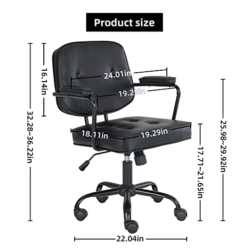 anjsindra Computer Chair Home Office Desk Chairs with Armrests Ergonomic Mid Back Adjustable Height PU Leather Swivel Rolling Task Chair,Black