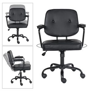 anjsindra Computer Chair Home Office Desk Chairs with Armrests Ergonomic Mid Back Adjustable Height PU Leather Swivel Rolling Task Chair,Black