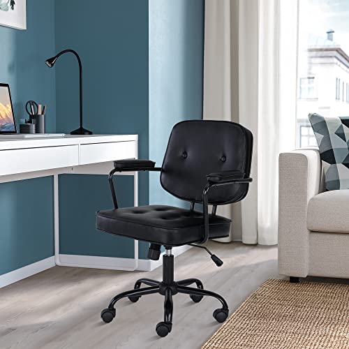 anjsindra Computer Chair Home Office Desk Chairs with Armrests Ergonomic Mid Back Adjustable Height PU Leather Swivel Rolling Task Chair,Black