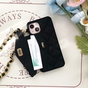 Jicekry Compatible with iPhone 14 Crossbody Wallet Case with Strap Card Holder Lanyard Neck Wrist Strap for Girls Women Cute Purse Handbag Case Luxury Fashion Girly Protective Phone Case Black