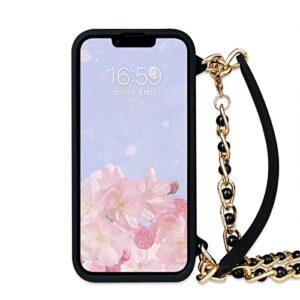 Jicekry Compatible with iPhone 14 Crossbody Wallet Case with Strap Card Holder Lanyard Neck Wrist Strap for Girls Women Cute Purse Handbag Case Luxury Fashion Girly Protective Phone Case Black