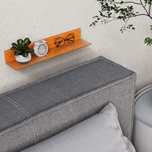 Weronique Floating Shelves Small Acrylic Shelf with 2 Installations Wall Mounted Thicker Display Shelves Set of 2 for Smart Speaker/Action Figures/Security Camera, with Cable Clips, Neon Orange