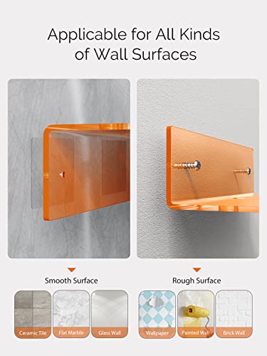 Weronique Floating Shelves Small Acrylic Shelf with 2 Installations Wall Mounted Thicker Display Shelves Set of 2 for Smart Speaker/Action Figures/Security Camera, with Cable Clips, Neon Orange