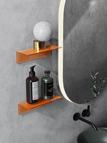 Weronique Floating Shelves Small Acrylic Shelf with 2 Installations Wall Mounted Thicker Display Shelves Set of 2 for Smart Speaker/Action Figures/Security Camera, with Cable Clips, Neon Orange