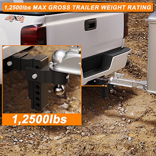 VNN Adjustable Trailer Hitch, Fits 2-Inch Receiver Only, 6-Inch Drop/Rise Aluminum Drop Hitch, 12,500 LBS GTW-Drop Hitch Ball Mount for Heavy Duty Truck, Black