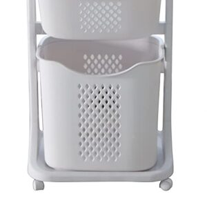 3 Tier Laundry Hamper Basket Plastic Rolling Laundry Cart with Wheels, Multipurpose Laundry Sorter Storage Trolley Shelf Basket, Beige