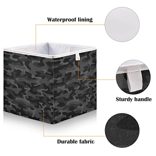 Kigai Cube Storage Bin Camo Black Camouflage Foldable Storage Basket Toy Storage Box for Home Organizing Shelf Closet Bins, 11 x 11 x 11-Inch