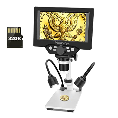 Coin Microscope,5.5" LCD Digital USB Microscope with 32G TF Card,Micsci Coin Magnifier 1000X 1080P Handheld Video Camera,PC View,Rechargeable Battery,Fill Lights for Adults Kids Soldering Error Coins