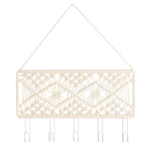 Mkono Key Holder for Wall Decorative Small Macrame Key Holder Boho Home Decor 5 Hooks Display Key Hanger for Entryway, Hallway, Bedroom, Living Room