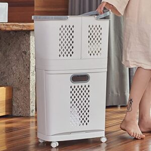 laundry hamper, large storage basket sorter 3 tiers organizer for dirty clothes toys towel,heavy duty laundry cart baskets with wheels in laundry room organization