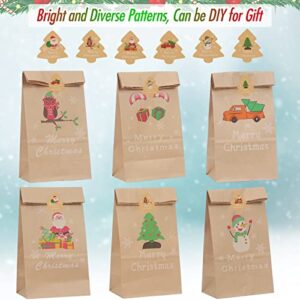 Skycase 12 Pcs Christmas Paper Bags, Party Gift Candy Treat Bag 6 Patterns with 12 Pcs Christmas Label Stickers for Outdoor Indoor Home, School, Office Xmas Party