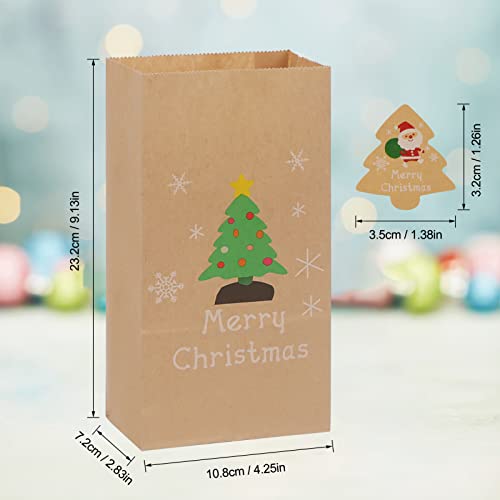 Skycase 12 Pcs Christmas Paper Bags, Party Gift Candy Treat Bag 6 Patterns with 12 Pcs Christmas Label Stickers for Outdoor Indoor Home, School, Office Xmas Party