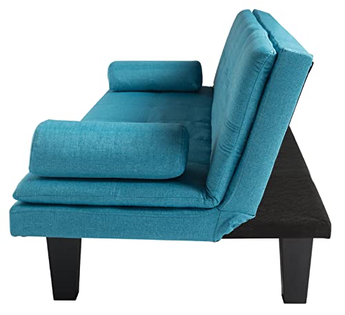 5-Angle Adjustable Futon Sofa Bed Convertible Sofa Recliner Sofa with 2 Armrest Pillows, Sleeper Sofa Modern Polyester Fabric Loveseat Sofa Folding Couch for Small Space (Blue)