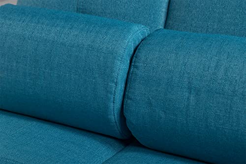 5-Angle Adjustable Futon Sofa Bed Convertible Sofa Recliner Sofa with 2 Armrest Pillows, Sleeper Sofa Modern Polyester Fabric Loveseat Sofa Folding Couch for Small Space (Blue)