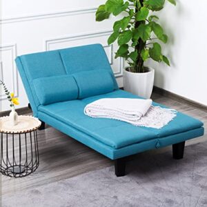 5-Angle Adjustable Futon Sofa Bed Convertible Sofa Recliner Sofa with 2 Armrest Pillows, Sleeper Sofa Modern Polyester Fabric Loveseat Sofa Folding Couch for Small Space (Blue)