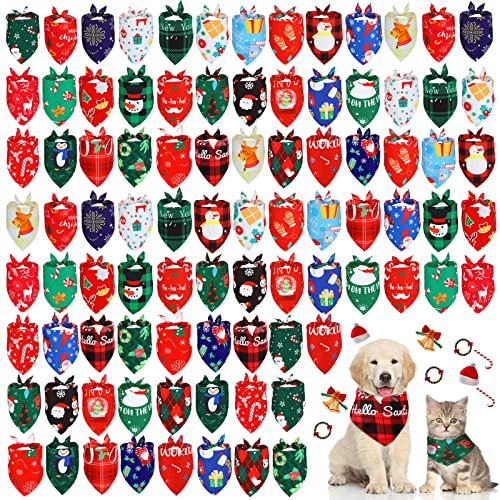 180 Pieces Christmas Dog Bandanas Bulk Xmas Dog Cat Bibs Holiday Pet Costume Dog Christmas Outfit Triangle Scarf Kerchief for Small to Medium Pet