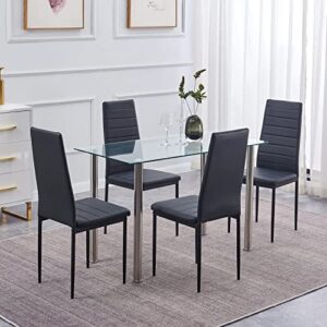 paonne 5-pieces glass dining table with chairs set, modern dining table set for 4, glass kitchen table and chairs set, glass dining room set for 4 for home kitchen/dinette/restaurant