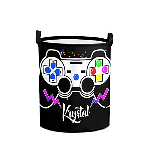 Custom Gamepad Storage Basket with Handles Personalized Name Waterproof Collapsible Laundry Baskets for Clothes