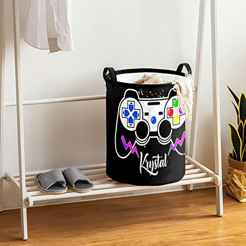 Custom Gamepad Storage Basket with Handles Personalized Name Waterproof Collapsible Laundry Baskets for Clothes