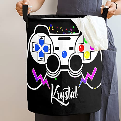 Custom Gamepad Storage Basket with Handles Personalized Name Waterproof Collapsible Laundry Baskets for Clothes