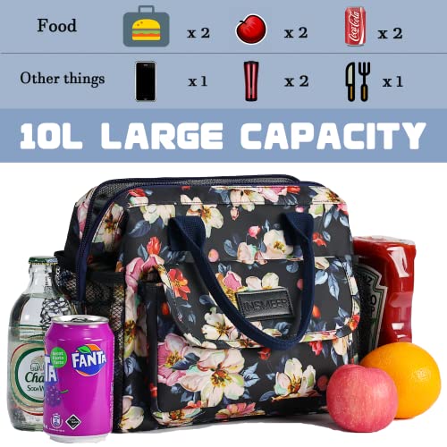 INSMEER Lunch Bags for Women, 16 Can(10L) Large Insulated Lunch Box Collapsible Leakproof, Adult Lunch Bags Women with Multi-Pocket Reusable Lunch Bag for Work, Office, School, Picnic (Rose)