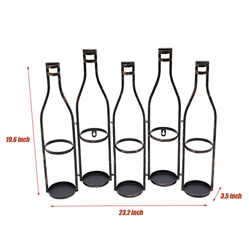 Gdrasuya10 Wall Wine Rack, 5 Bottles Wall-Mounted Wine Racks Wine Holder for Kitchen, Dining Room, Bar, LxWxH: 23.2x3.5x19.6inch, Bronze