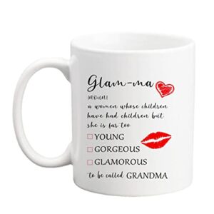 qsavet grandma gifts from grandchildren, funny glamma mug, pregnancy announcement for grandmother, new grandma gifts first time, christmas birthday retirement gifts for nana gigi mimi 11oz coffee mug