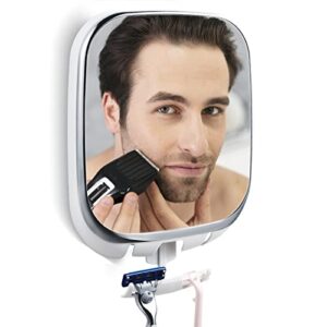 velmade shower mirror fogless for shaving with razor holder suction fogless mirror for shower bathroom shaving mirror fogless shatterproof no drilling removable anti fog mirror for man & woman, white